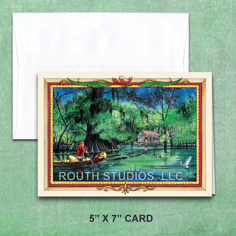 Louisiana Christmas Cards With Recipe - Moonlight Bayou Delivery by ...