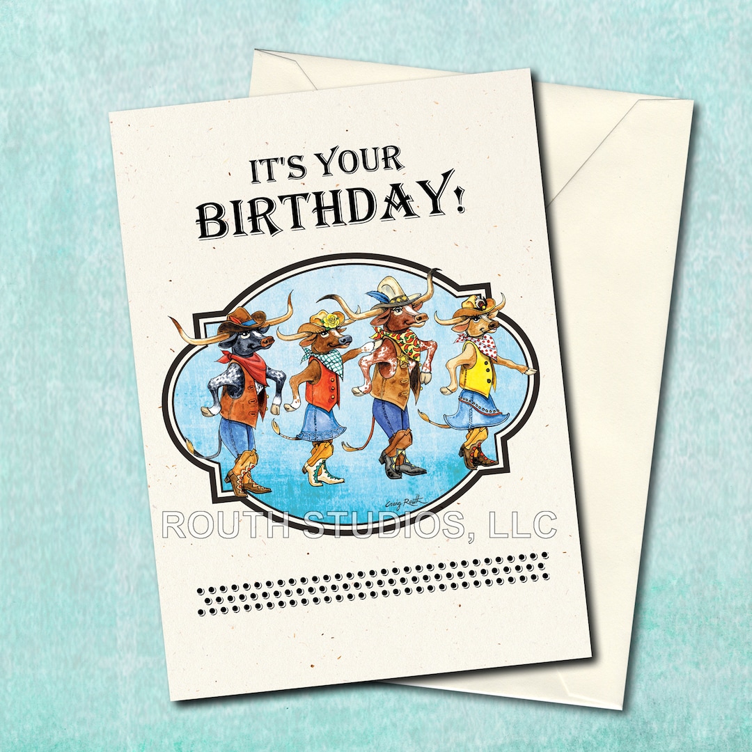 Texas Birthday Card - Longhorn Line Dance Birthday by Artist, Craig ...