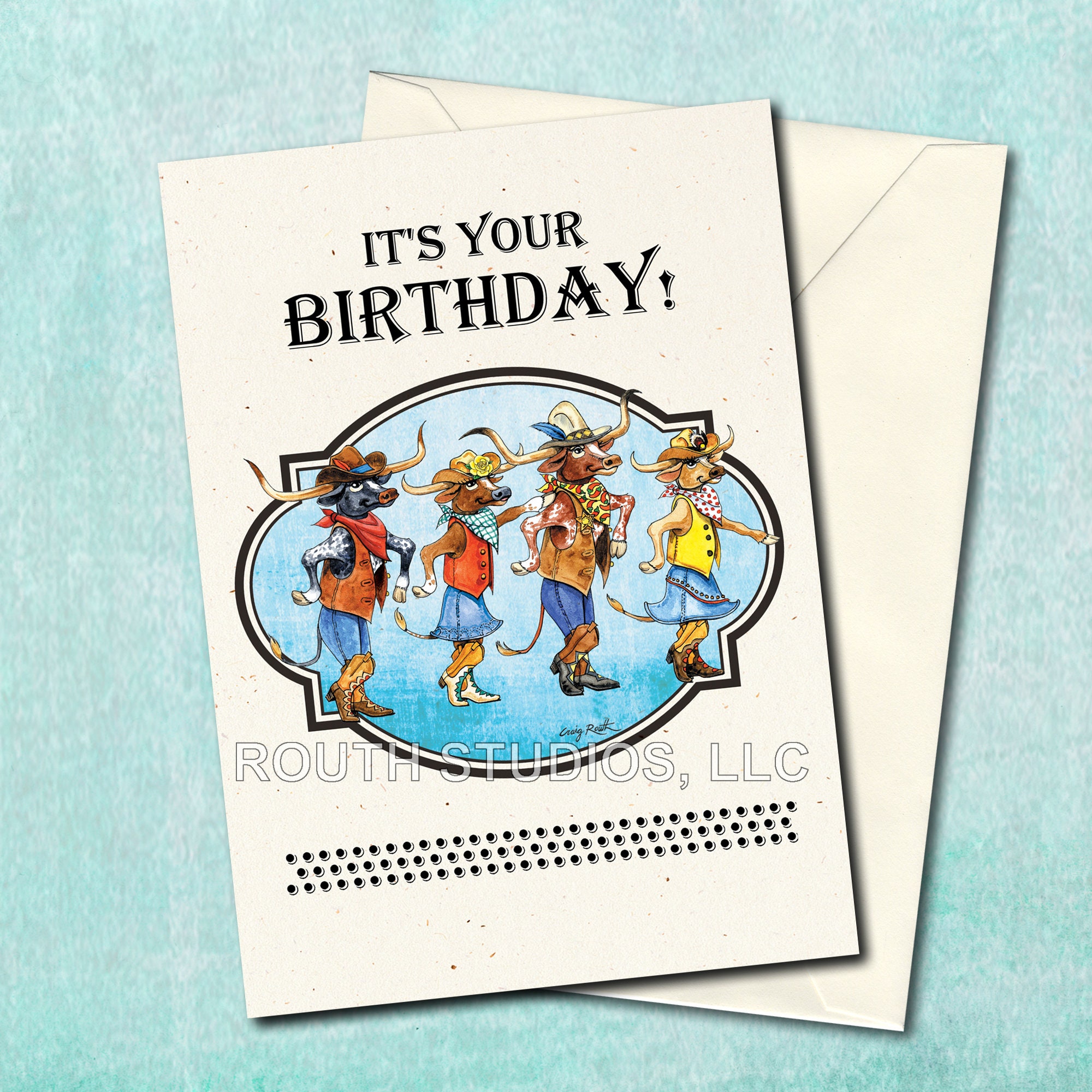 Texas Birthday Card - Longhorn Line Dance Birthday by Artist, Craig ...