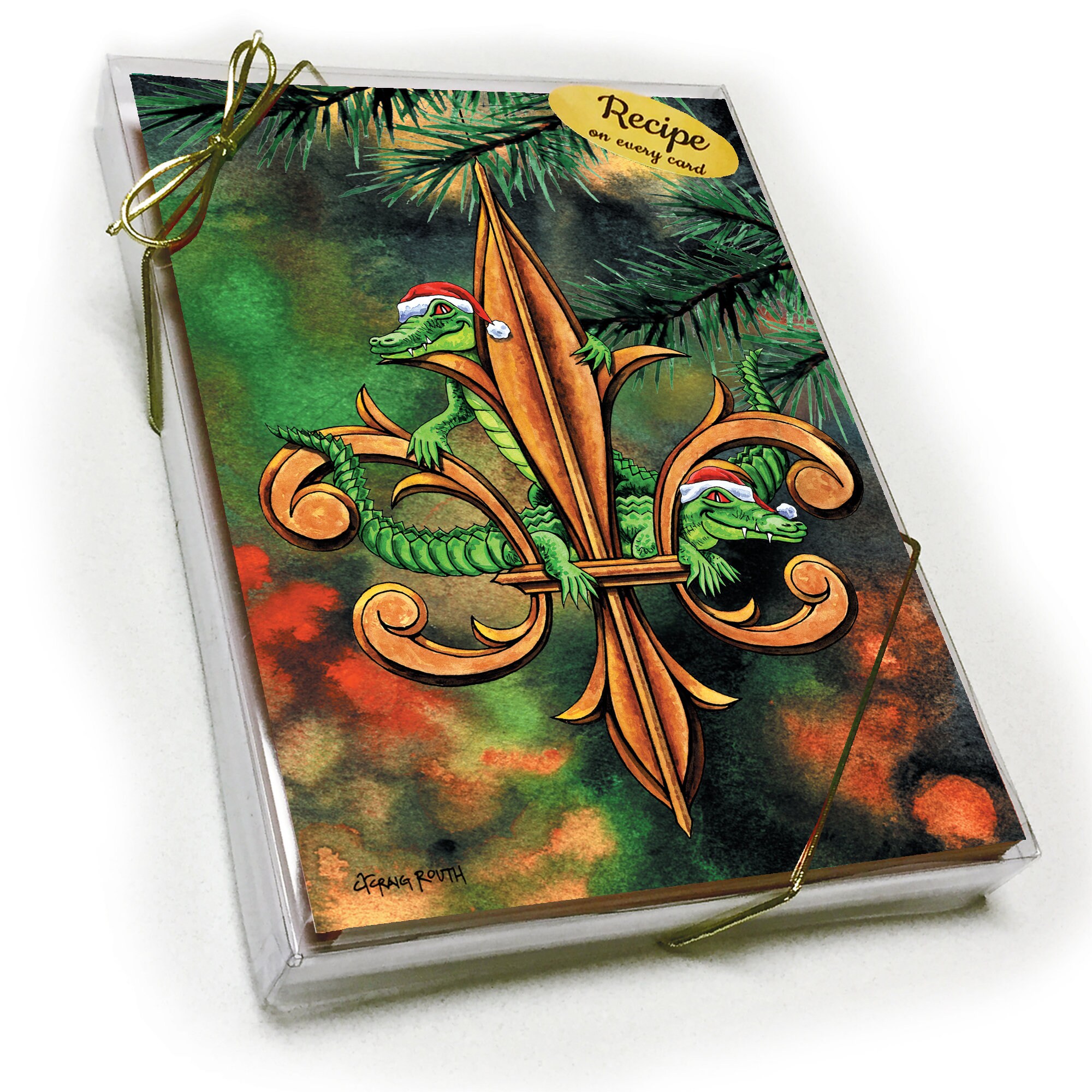 Louisiana Christmas Cards With Recipe - Alligator Fleur-de-lis ...
