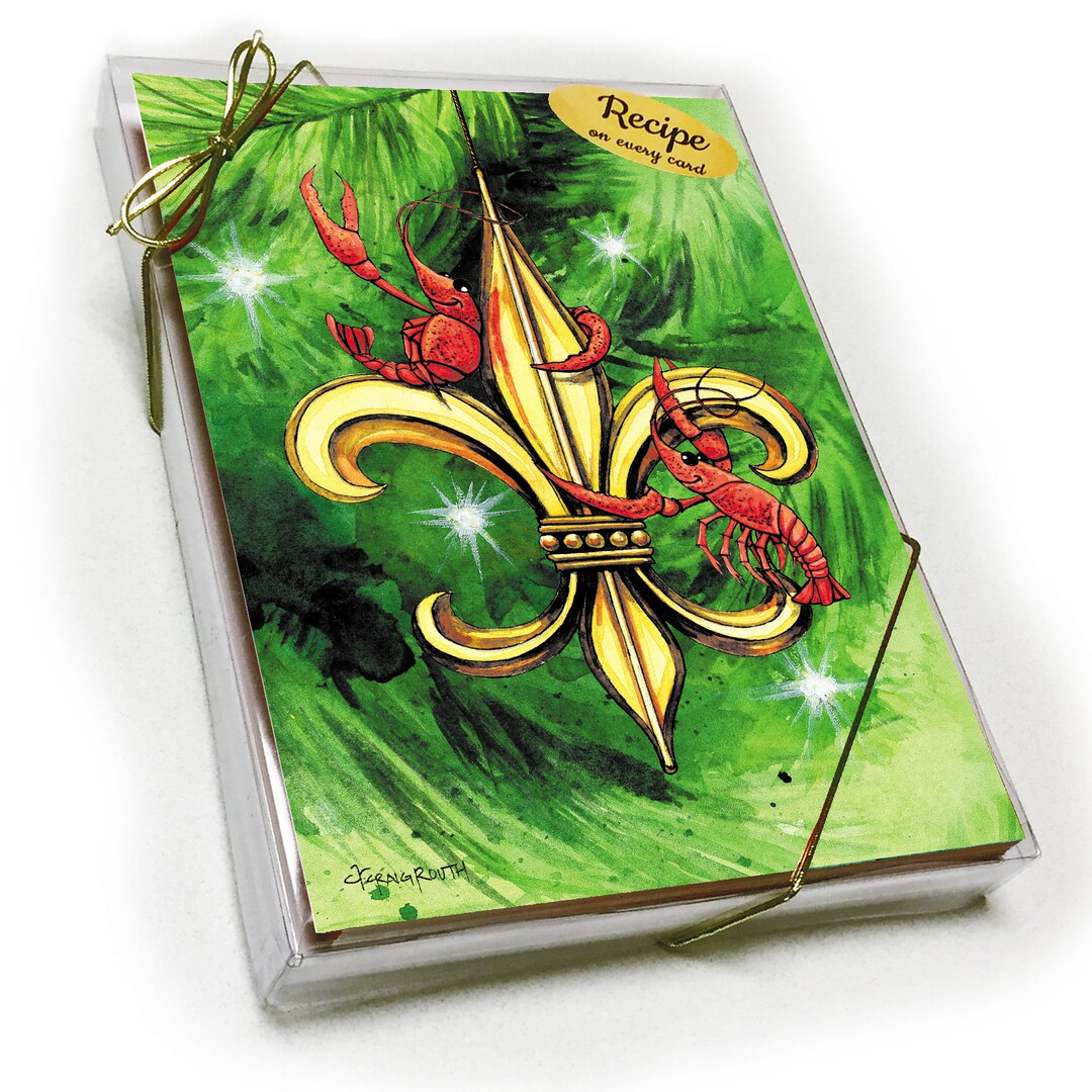 Louisiana Christmas Cards With Recipe - Crawfish Fleur-de-lis Christmas ...