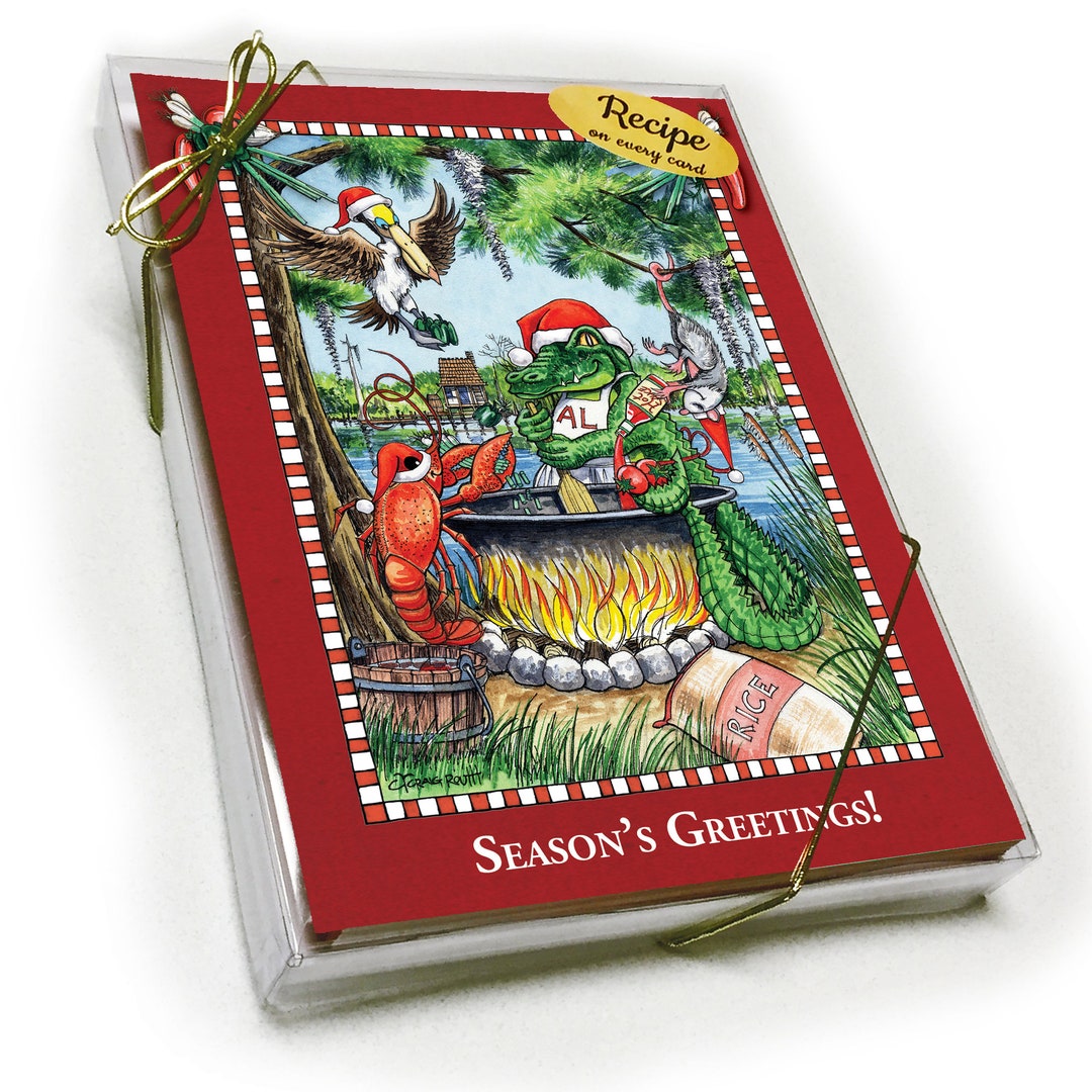 Louisiana Christmas Cards With Recipe - Flaming Hot Cajun Christmas by ...