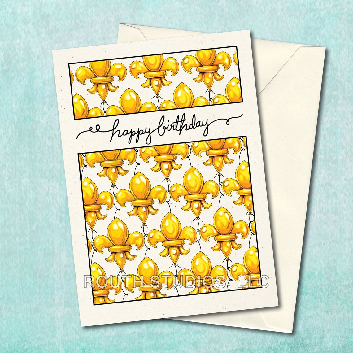 Louisiana Birthday Card Fleur-de-lis Balloons por el artista - Etsy España
