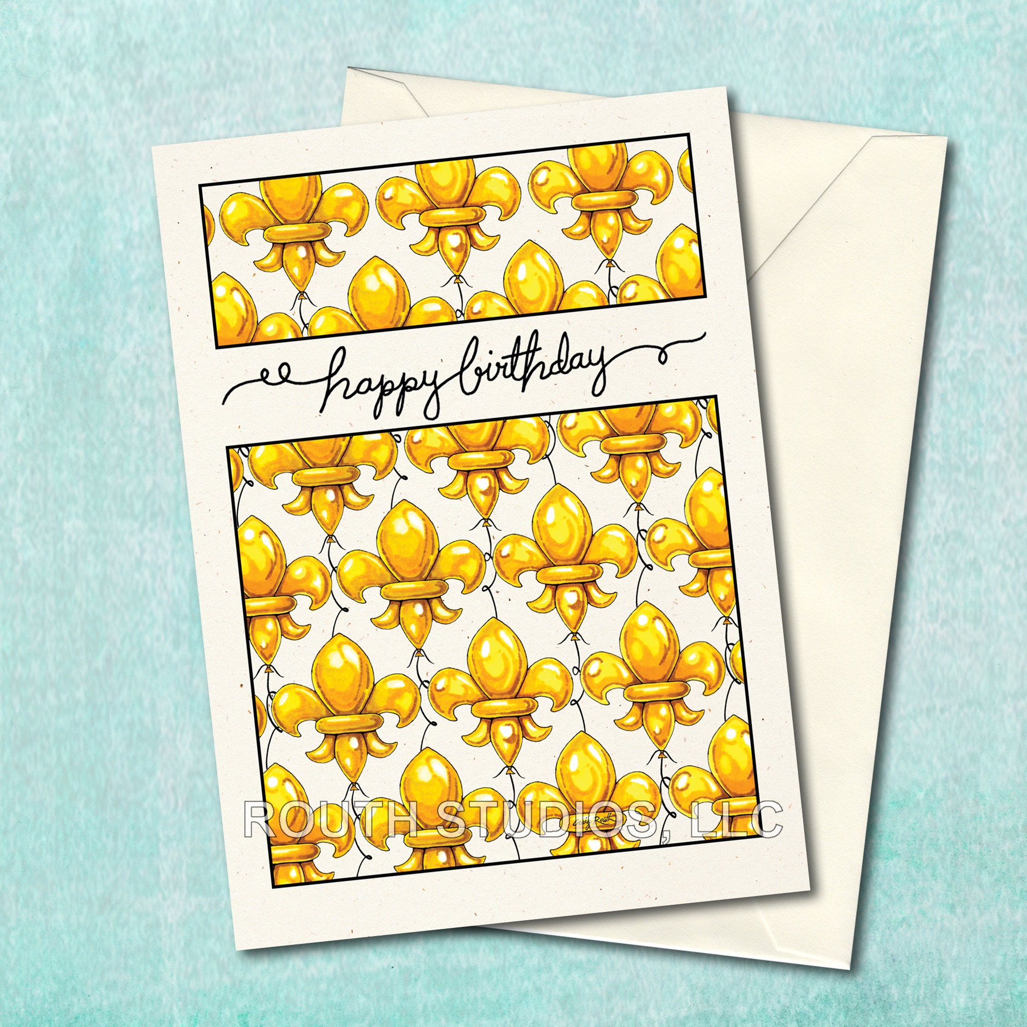 Louisiana Birthday Card Fleur-de-lis Balloons por el artista - Etsy España