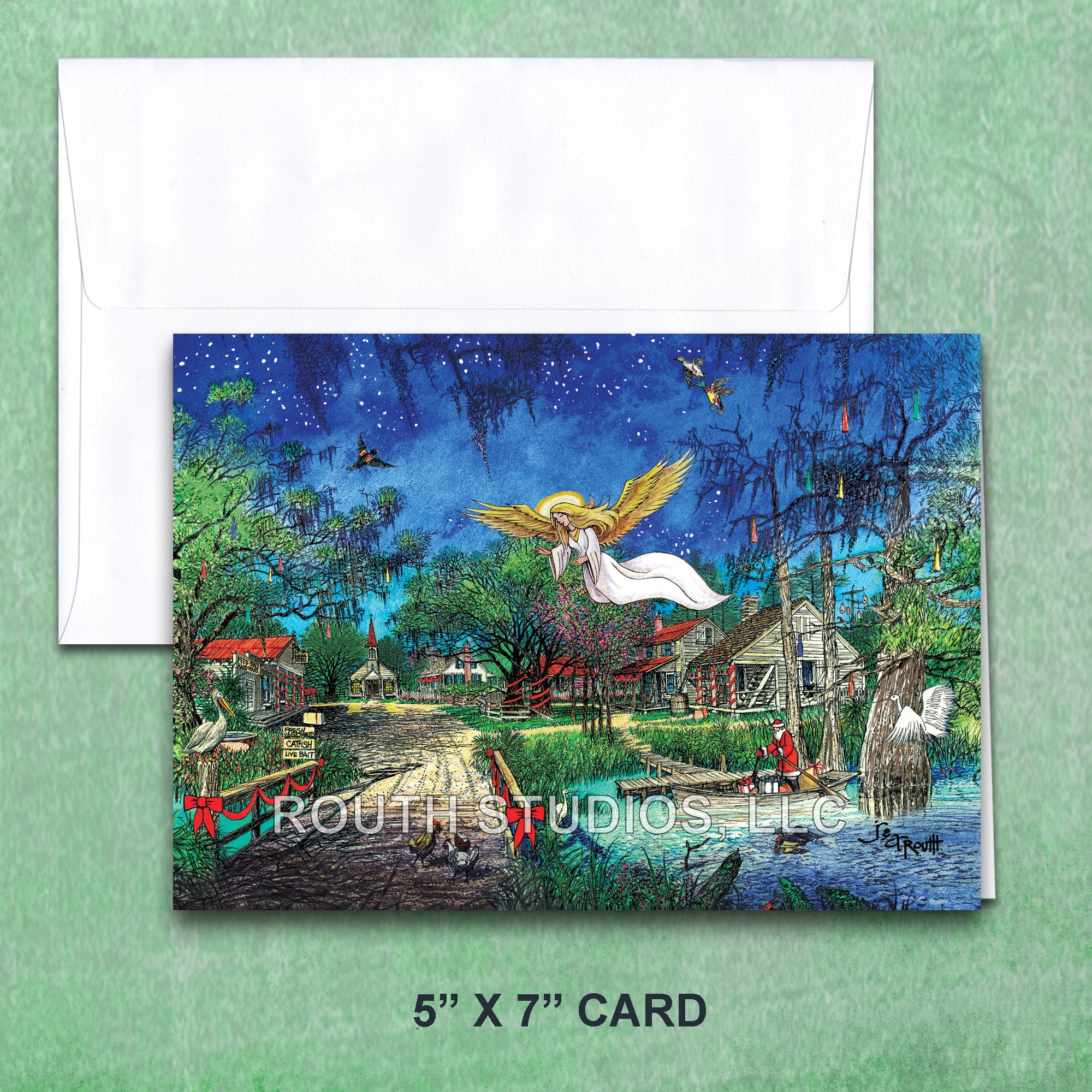 Louisiana Christmas Cards With Recipe River Angel Christmas by Artist ...