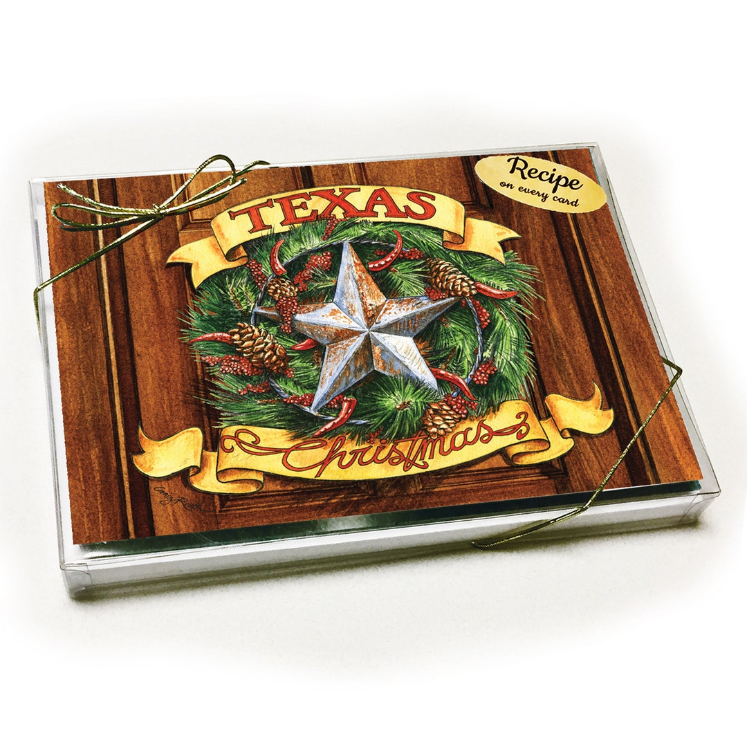 Texas Christmas Cards With Recipe - Texas Christmas Wreath by Artist ...