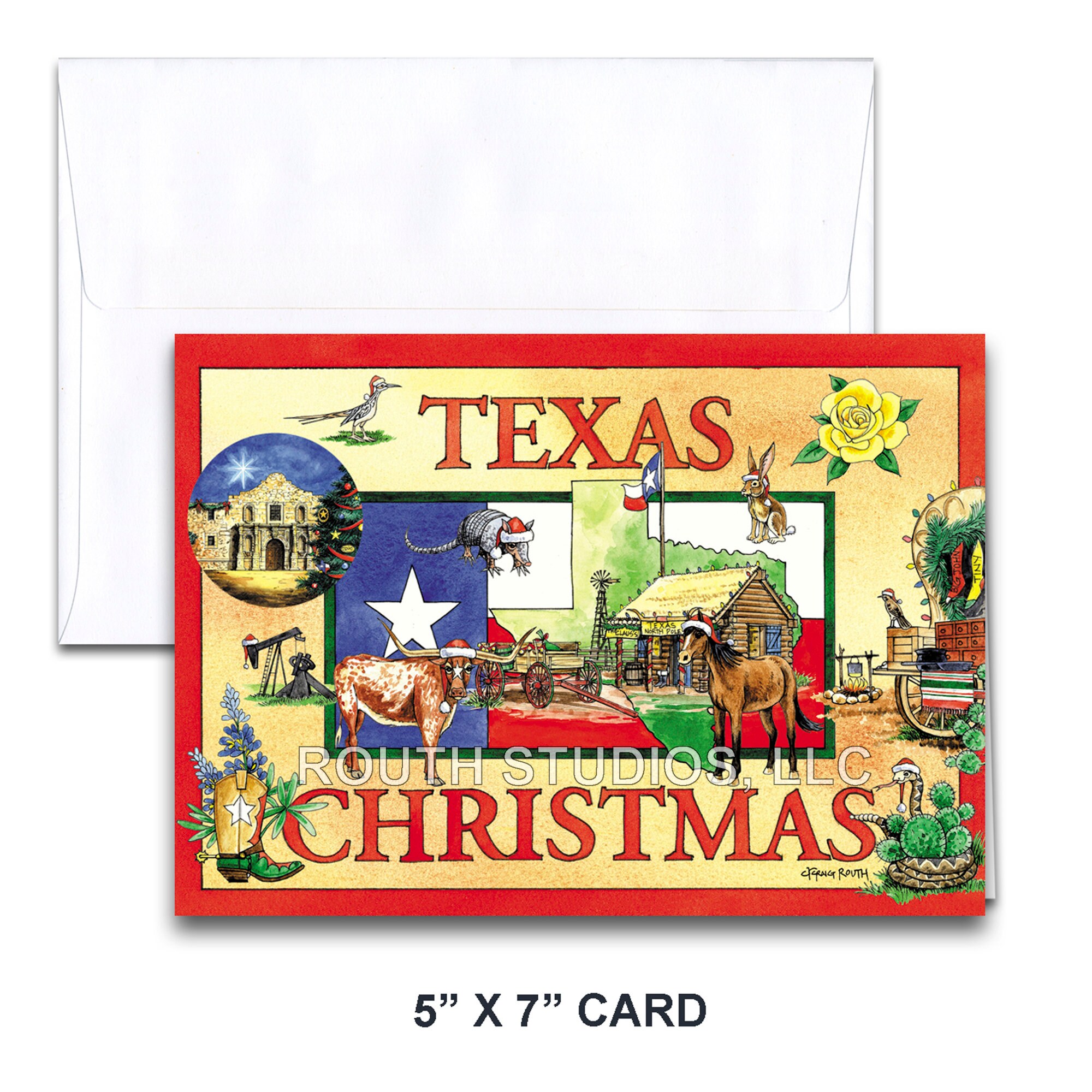 Texas Christmas Cards With Recipe - Texas Christmas by Artist Craig ...