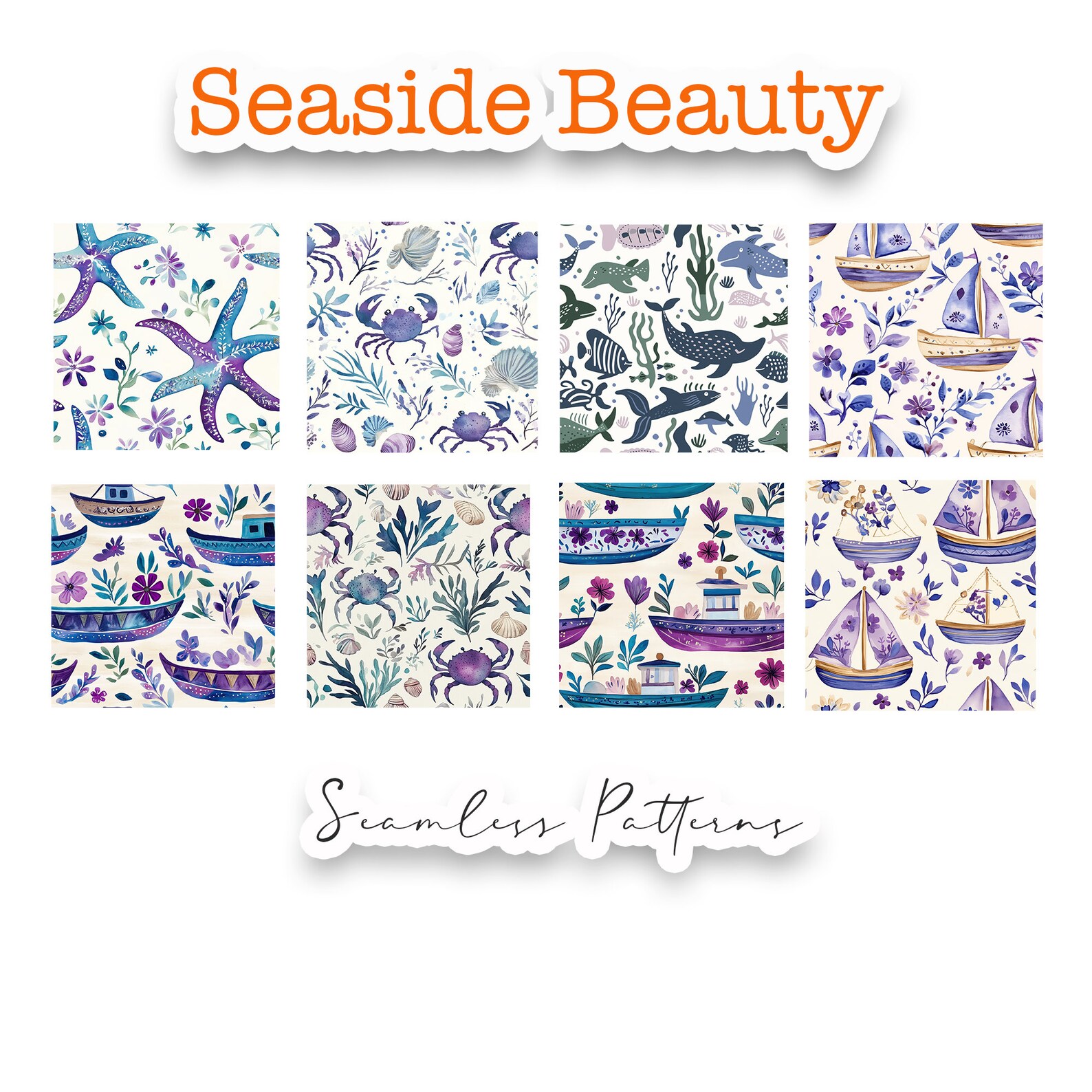 20 Scandinavian Seaside Beauty Seamless Pattern Bundle, Folk Art ...