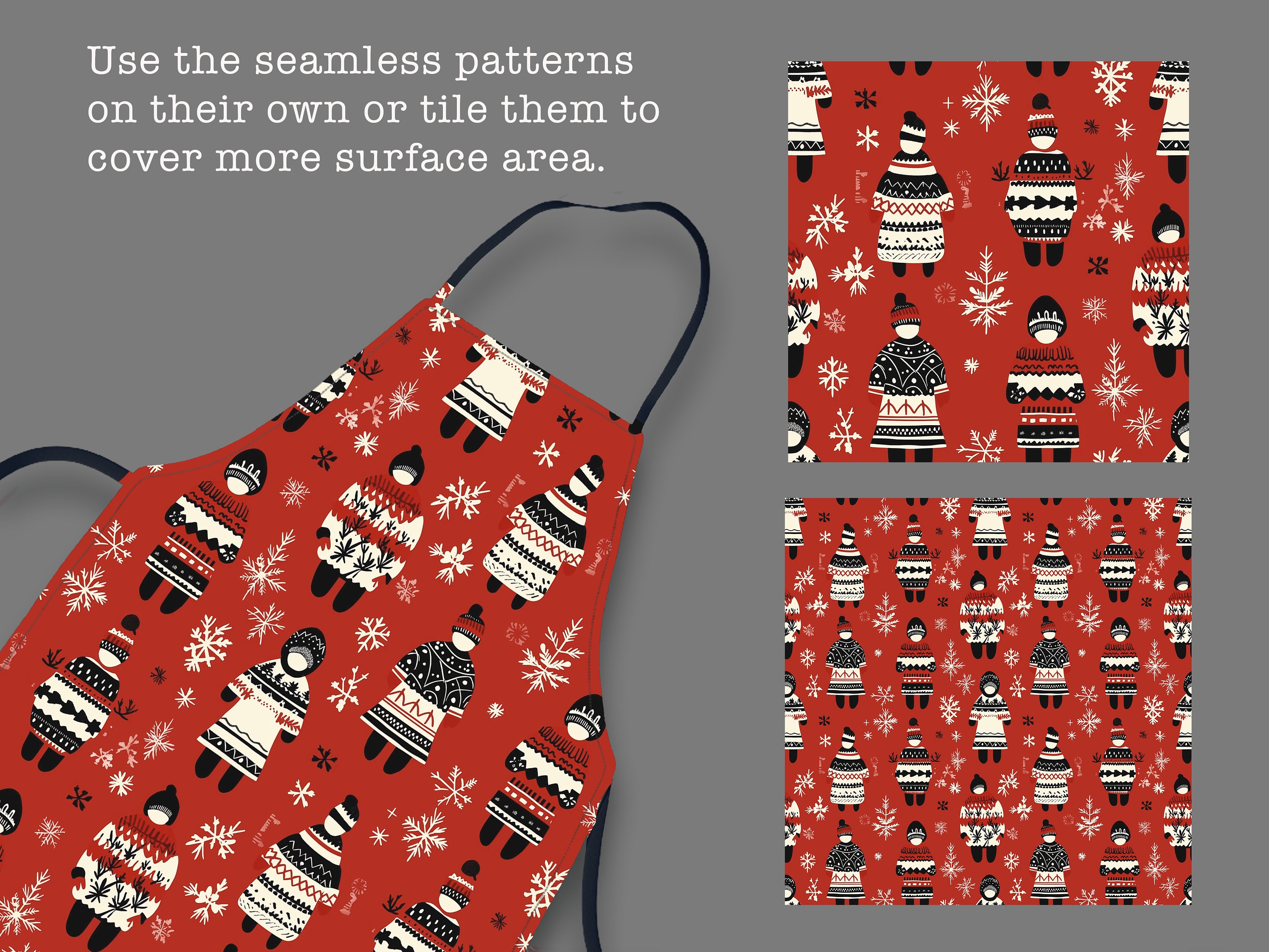 Scandinavian Winter Hygge Block Print Bundle, Winter Seamless Patterns ...