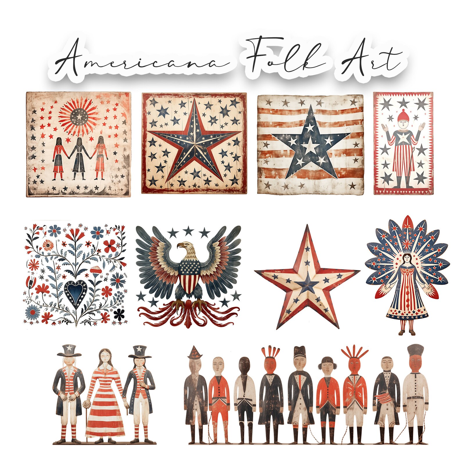 American Primitive Folk Art Clip Art: Patriotic Americana (SVG) - Etsy