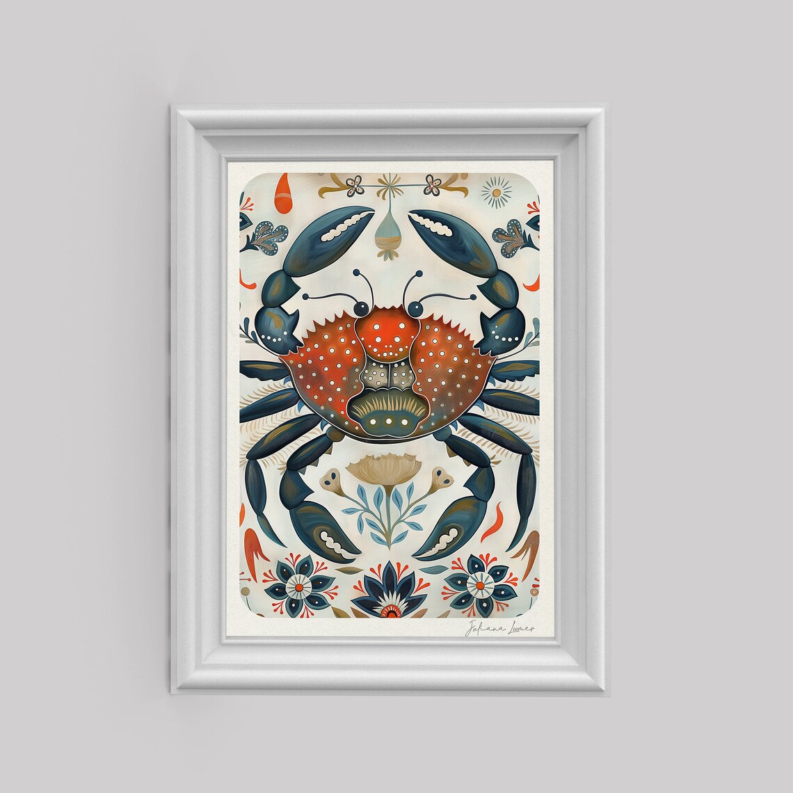 Red Crab Art Print: Nautical Folk Art, Coastal Decor - Etsy