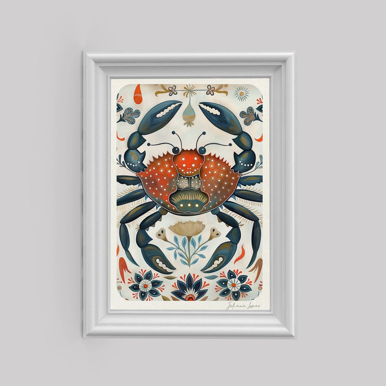 Red Crab Art Print: Nautical Folk Art, Coastal Decor - Etsy
