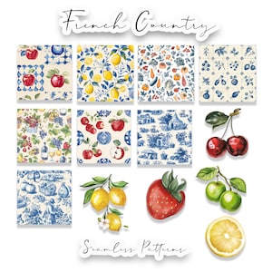French Country Toile Seamless Patterns: Shabby Chic Retro Designs (SVG ...