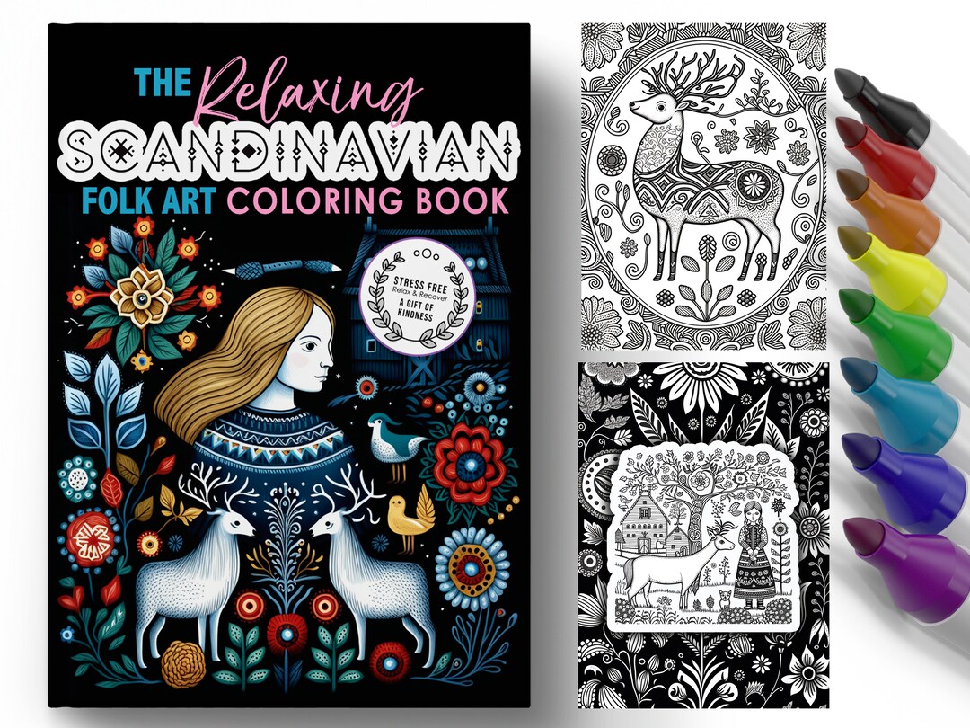 The Relaxing Scandinavian Folk Art Digital Coloring Book, Printable ...
