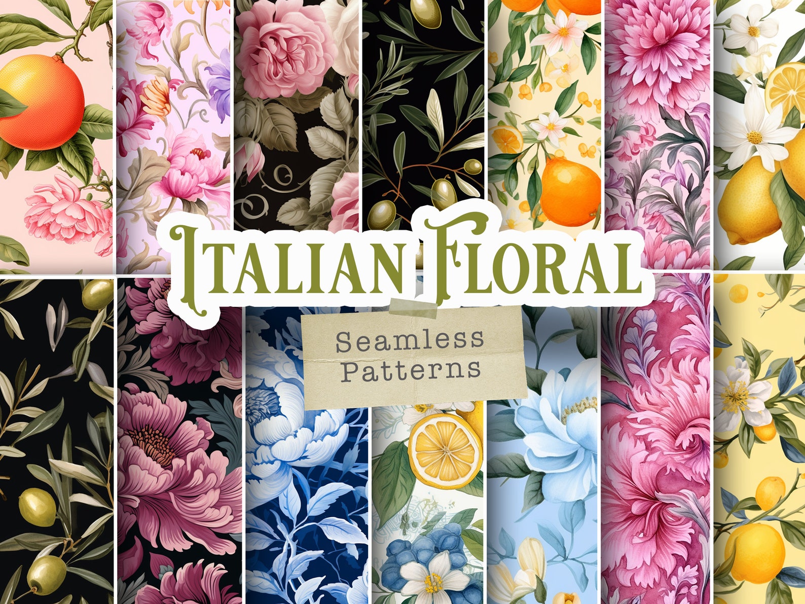 17 Italian Floral Seamless Patterns Bundle, Country Seamless Pattens ...