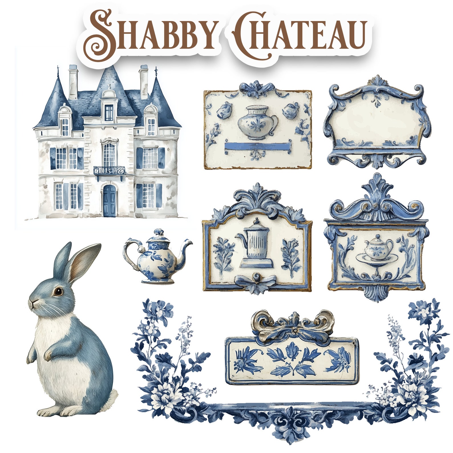 Shabby Chateau Decor, French Folk Art Clip Art Bundle, Vintage French ...