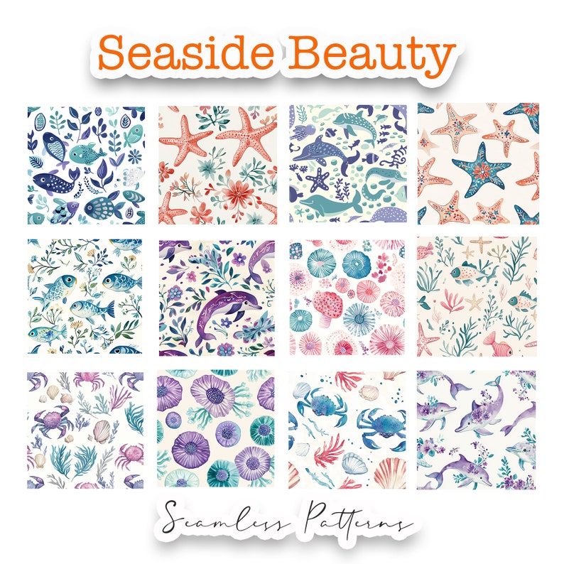20 Scandinavian Seaside Beauty Seamless Pattern Bundle, Folk Art ...