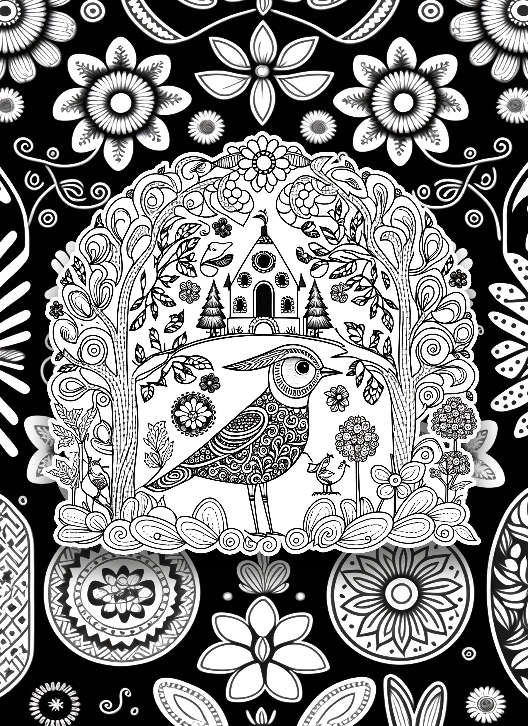 The Relaxing Scandinavian Folk Art Digital Coloring Book, Printable ...