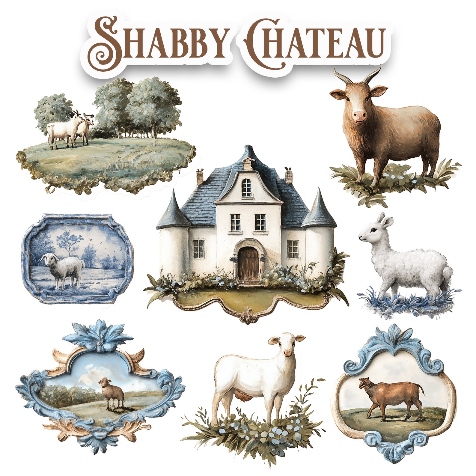 Shabby Chateau Decor, French Folk Art Clip Art Bundle, Vintage French ...