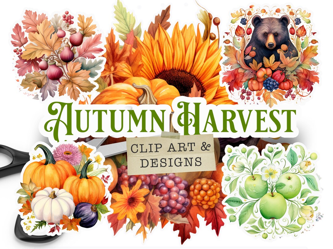 Autumn Harvest Clip Art: Folk Art Leaves, Pumpkins, Berries (SVG) - Etsy