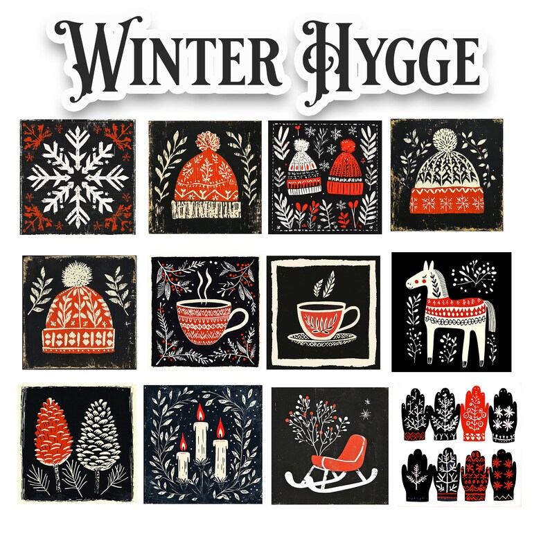 Scandinavian Winter Hygge Block Print Bundle, Winter Seamless Patterns ...