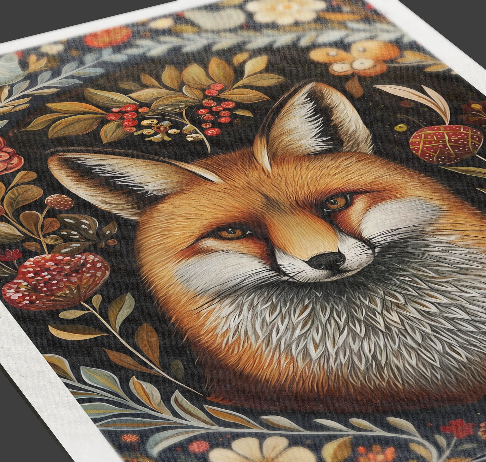 Traditional Folk Art Print "floral Fox", Cottage Core Decor, Nordic Art Print, Fox Wall Art ...