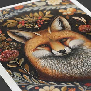 Traditional Folk Art Print "floral Fox", Cottage Core Decor, Nordic Art ...