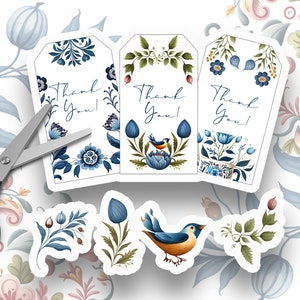 Scandinavian Rosemaling Product Gift Tags and Clip Art, Swedish Folk ...