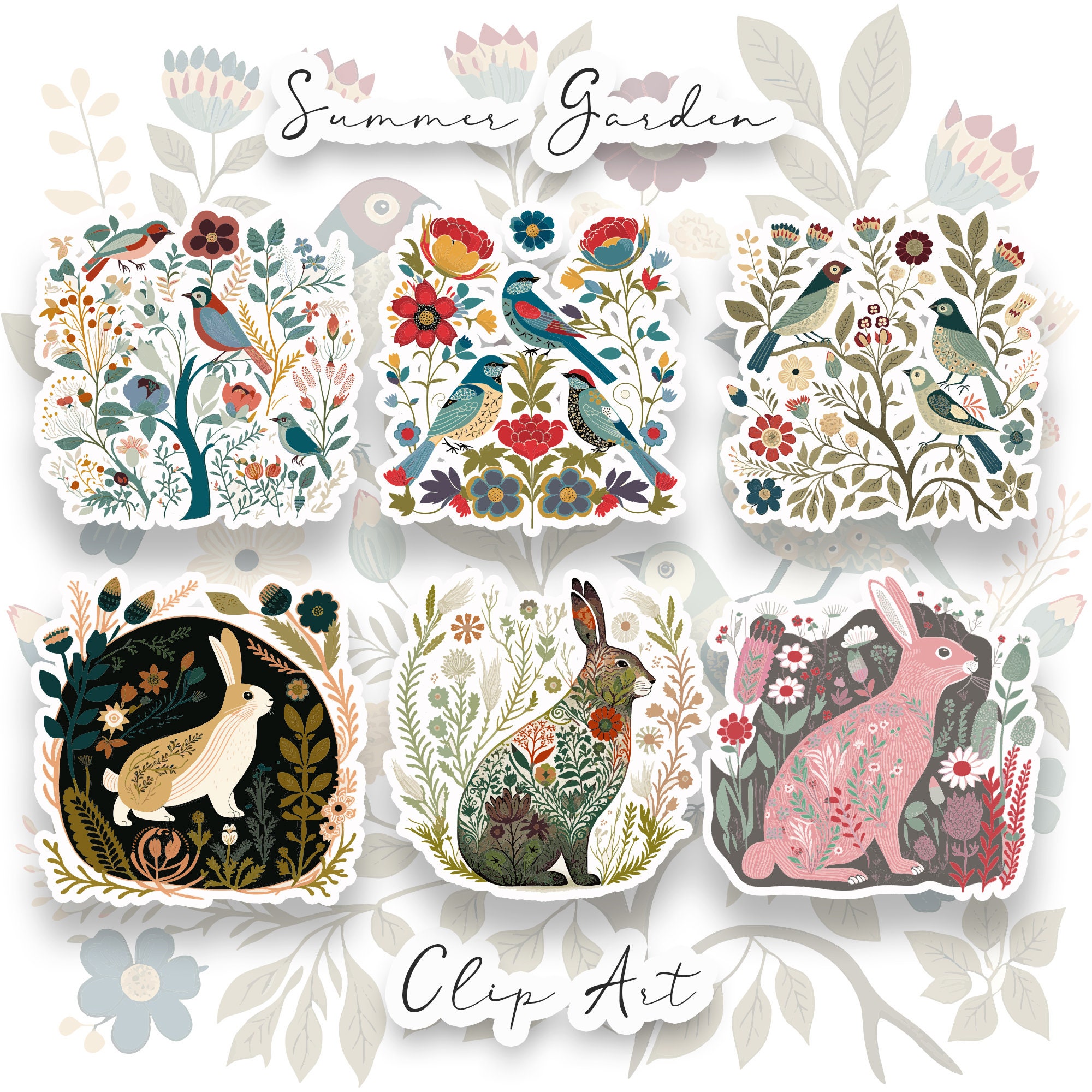 Summer Garden Folk Art Clip Art Vol.1 Embroidery Designs - Etsy