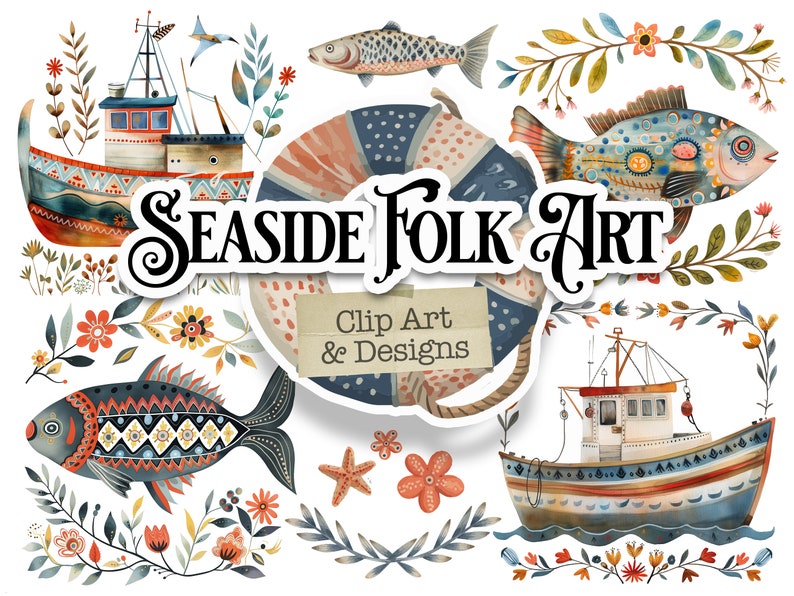 Nautical Folk Art Clip Art Bundle: Seaside Scandinavian Designs (SVG ...