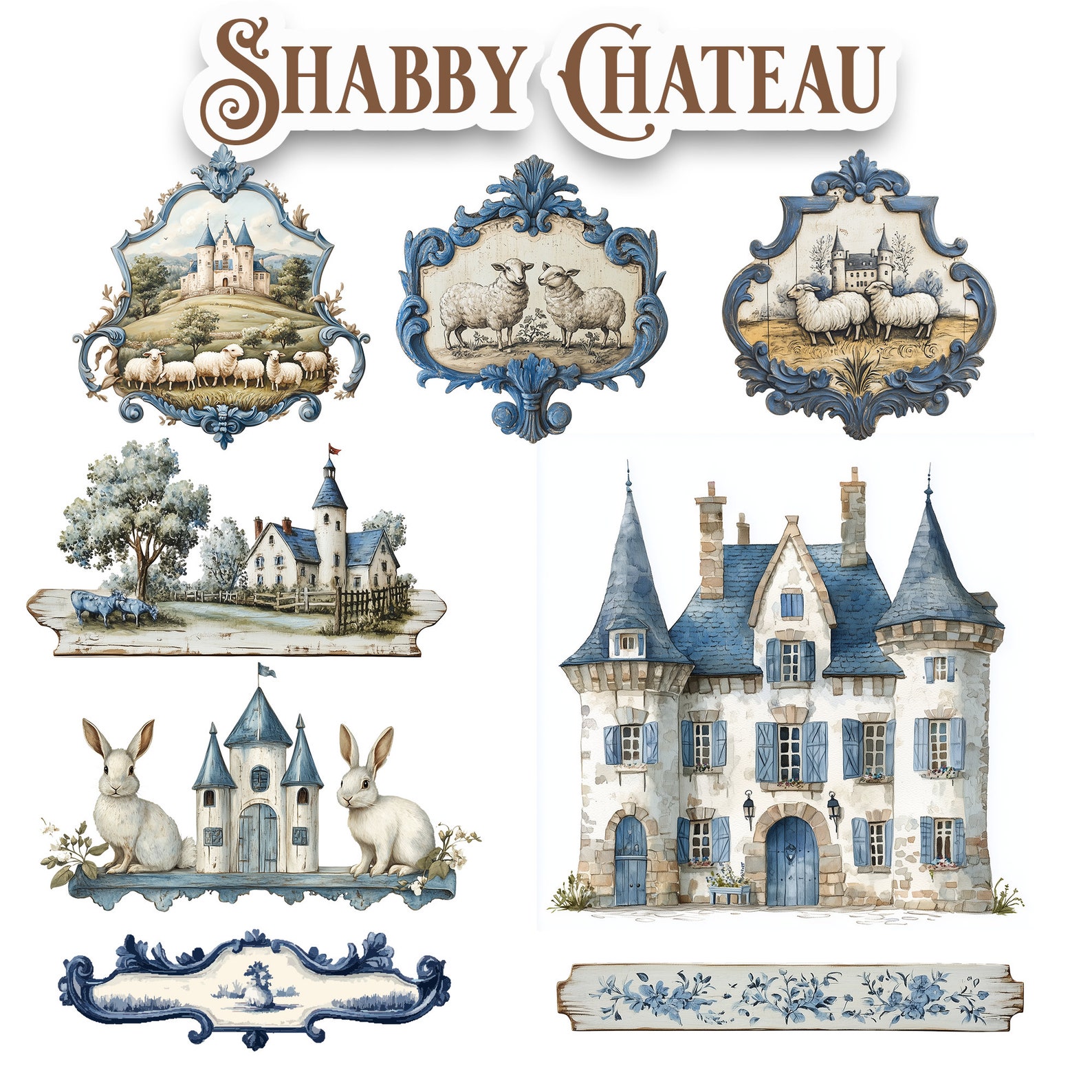 Shabby Chateau Decor, French Folk Art Clip Art Bundle, Vintage French ...