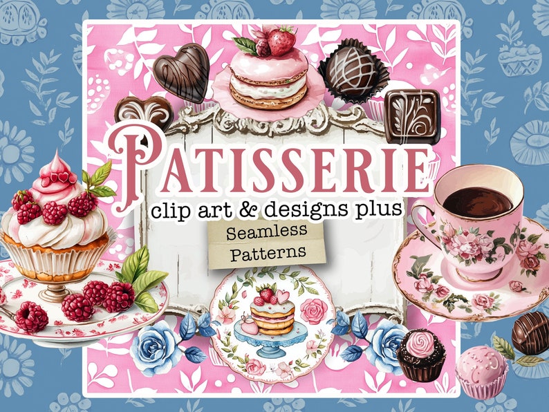 Sweet Patisserie Bakery Bundle, French Bakery Seamless Pattern Bundle ...