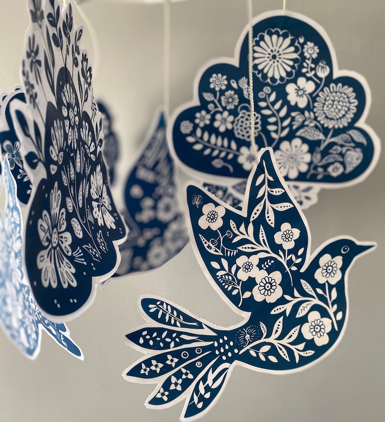 Folk Art Bird Mobile Kit: Paper Cut-out Garland (digital Download) - Etsy