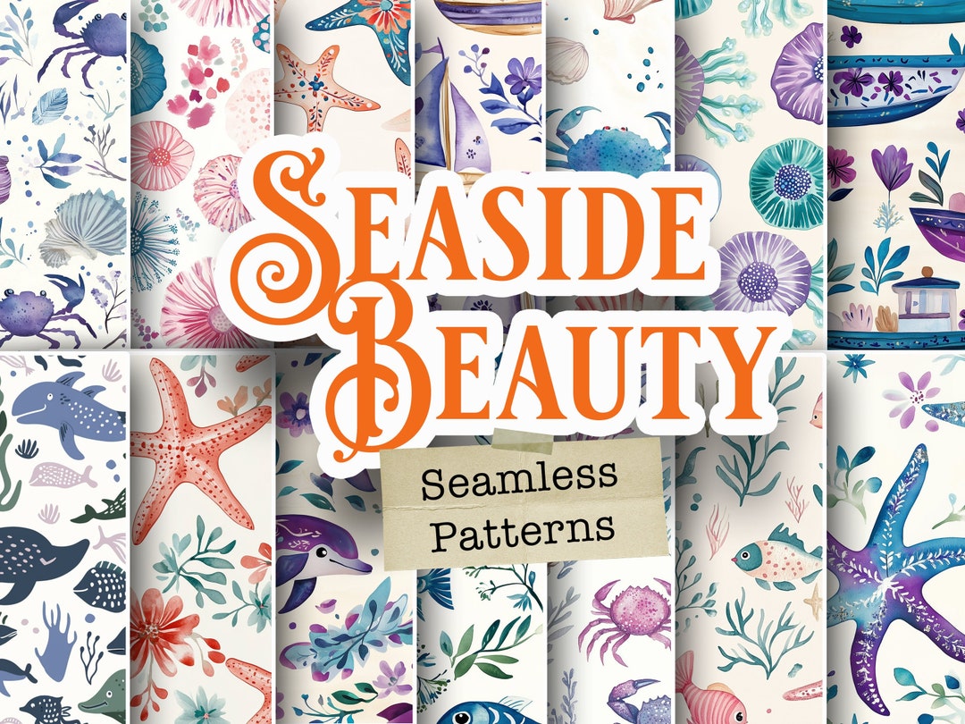 20 Scandinavian Seaside Beauty Seamless Pattern Bundle, Folk Art ...