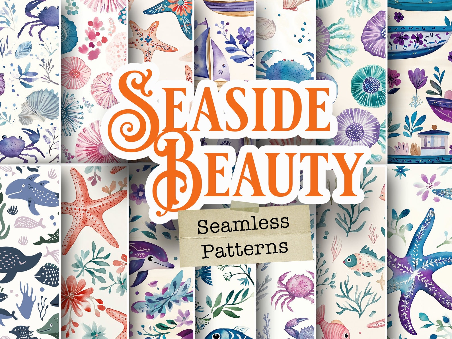 20 Scandinavian Seaside Beauty Seamless Pattern Bundle, Folk Art ...