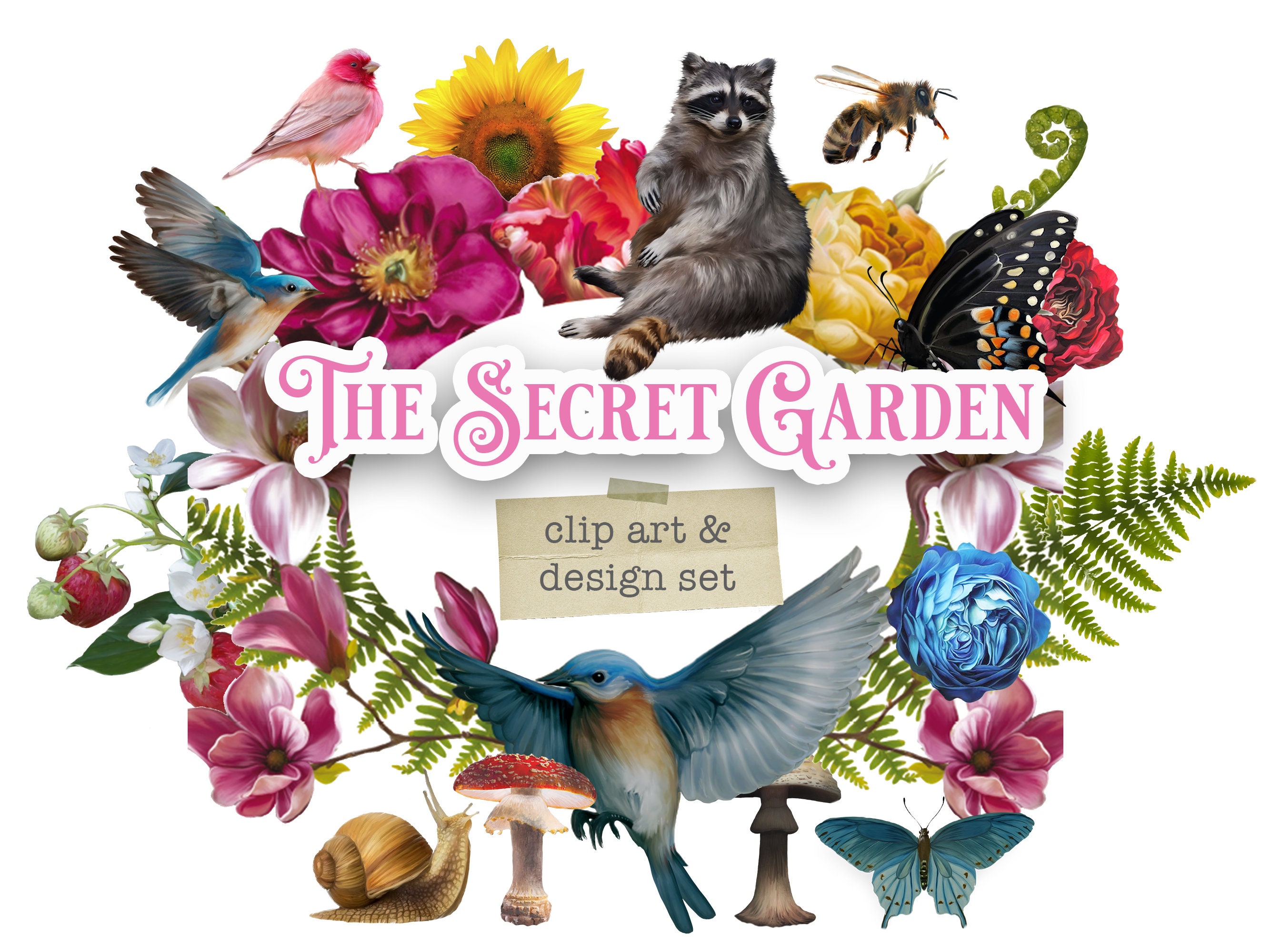 The Secret Garden Clip Art Bundle, Forest Animals Clip Art Set, Flower ...