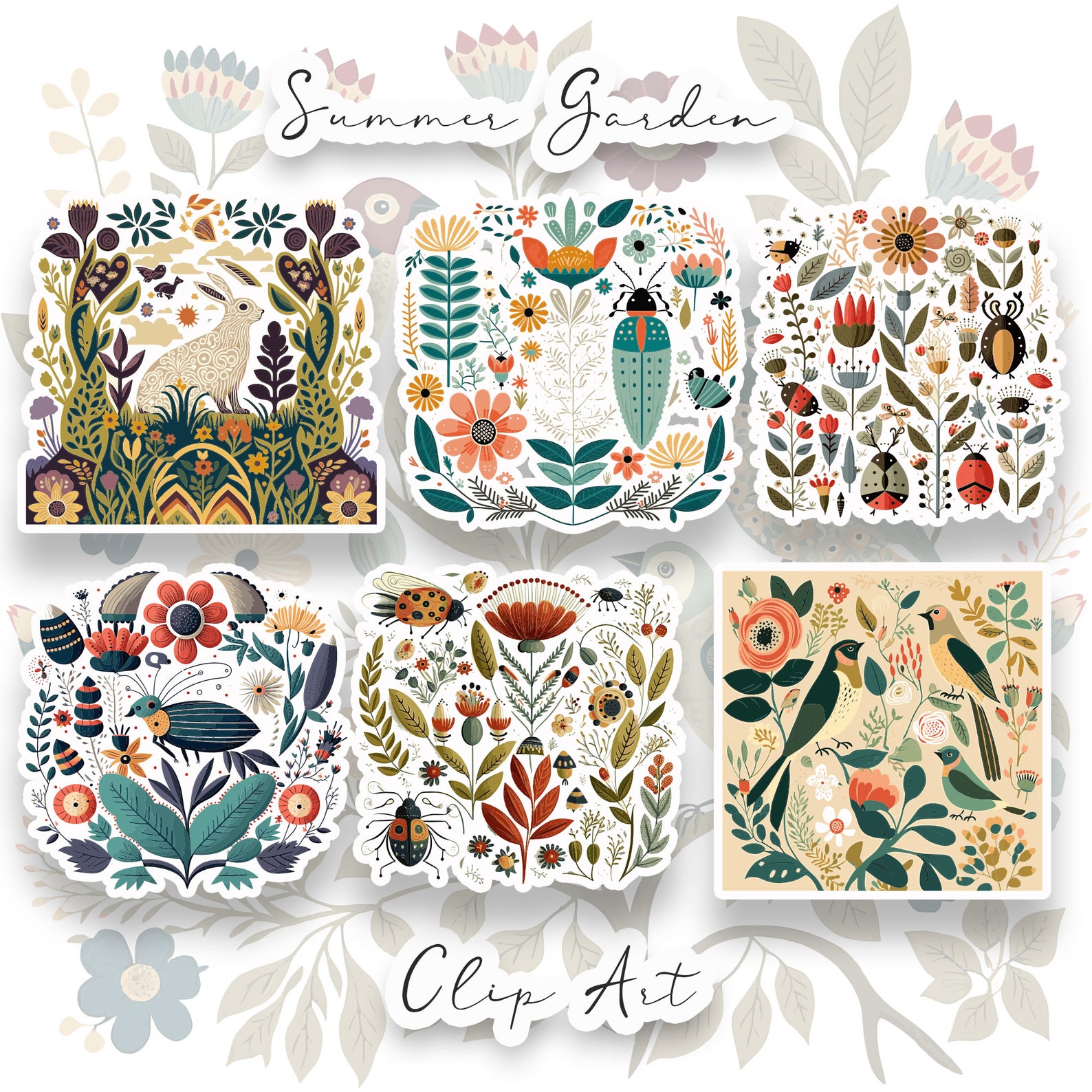 Summer Garden Folk Art Clip Art Vol.1 Embroidery Designs, Scandinavian ...