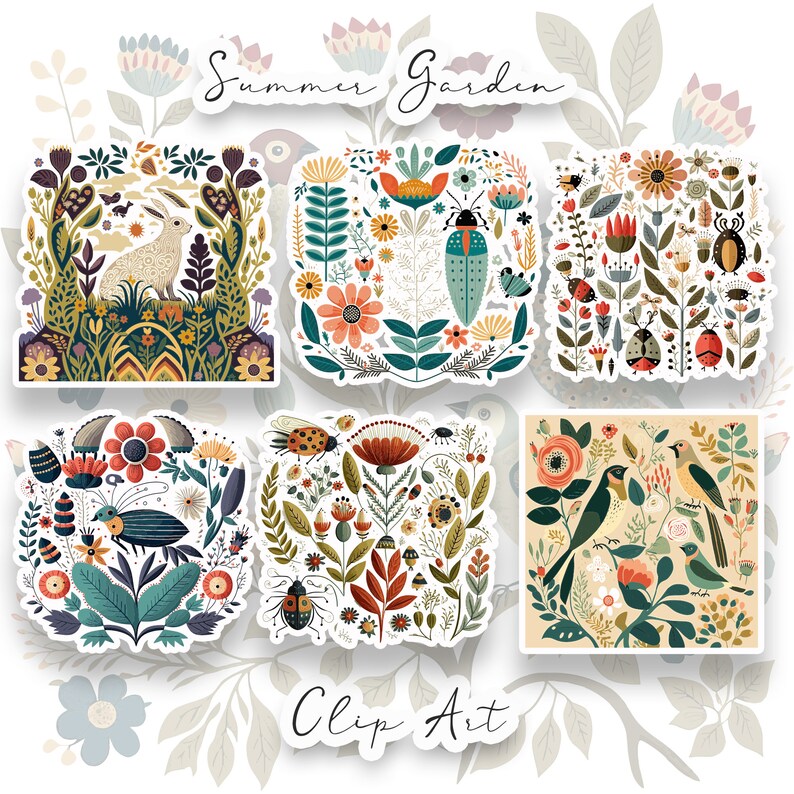 Summer Garden Folk Art Clip Art Vol.1 Embroidery Designs, Scandinavian ...