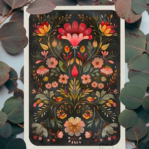 Traditional Folk Art Print "heritage Garden", Farmhouse Decor, Scandi ...