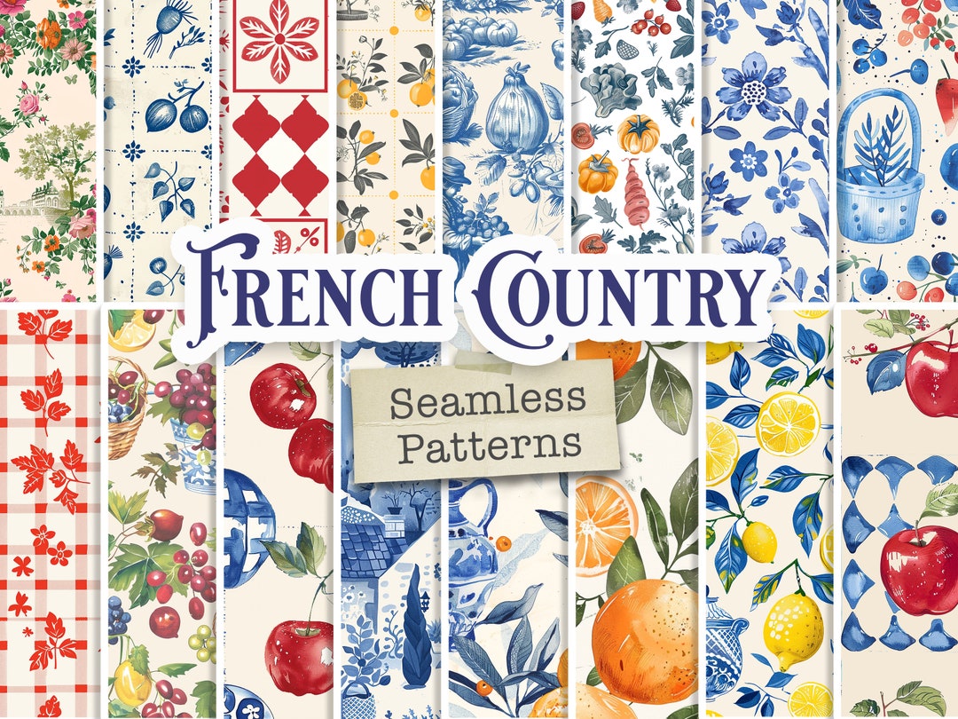 25 Pieces French Country Seamless Patterns, Retro Seamless Patterns, Seamless Toile Patterns ...