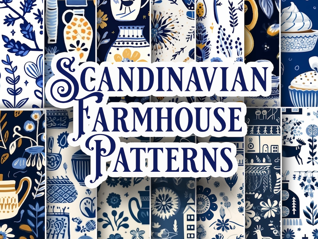 Scandinavian Farmhouse Folk Art, Scandinavian Seamless Patterns, Nordic ...