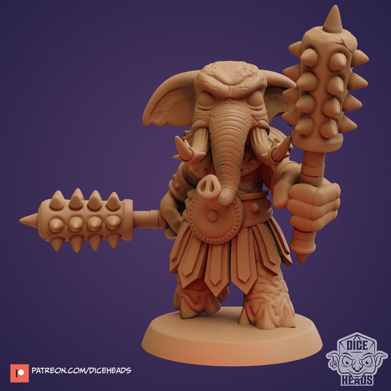 Elephant Fighter Dual Weilding Dnd Miniature RPG Tabletop Games Resin ...