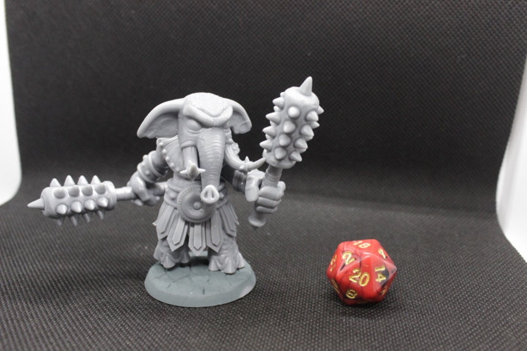 Elephant Fighter Dual Weilding Dnd Miniature RPG Tabletop Games Resin ...