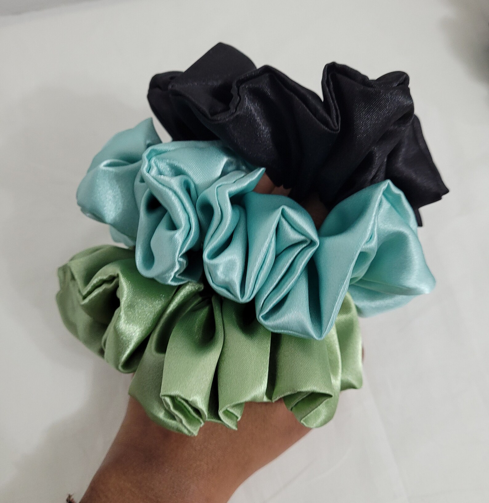 Set of 3 Large Satin Hair Scrunchies | Scrunchie Sets | Satin ...