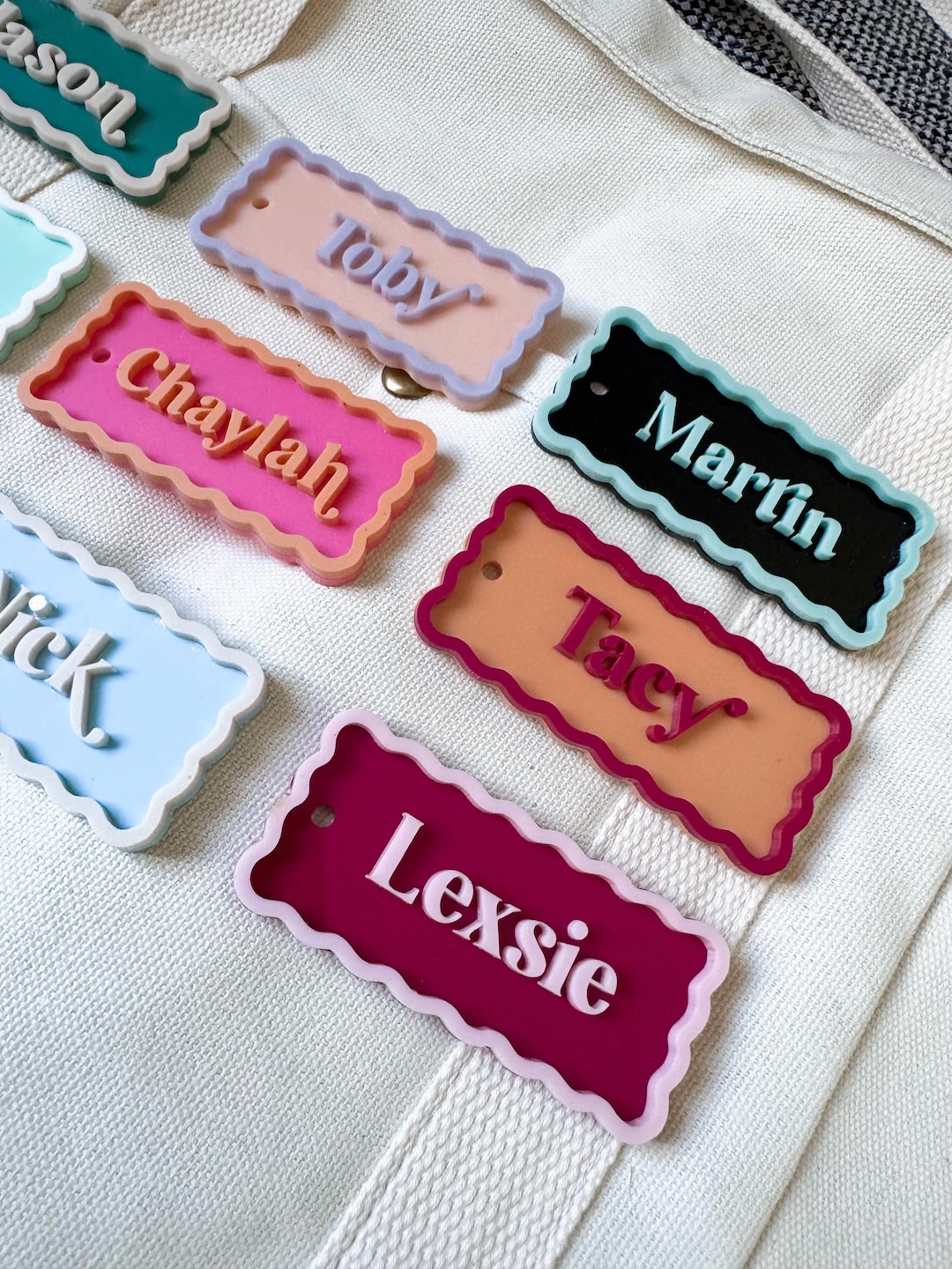 Acrylic Rectangle Wavy Bag Tag | Name Accessories | Back to School ...