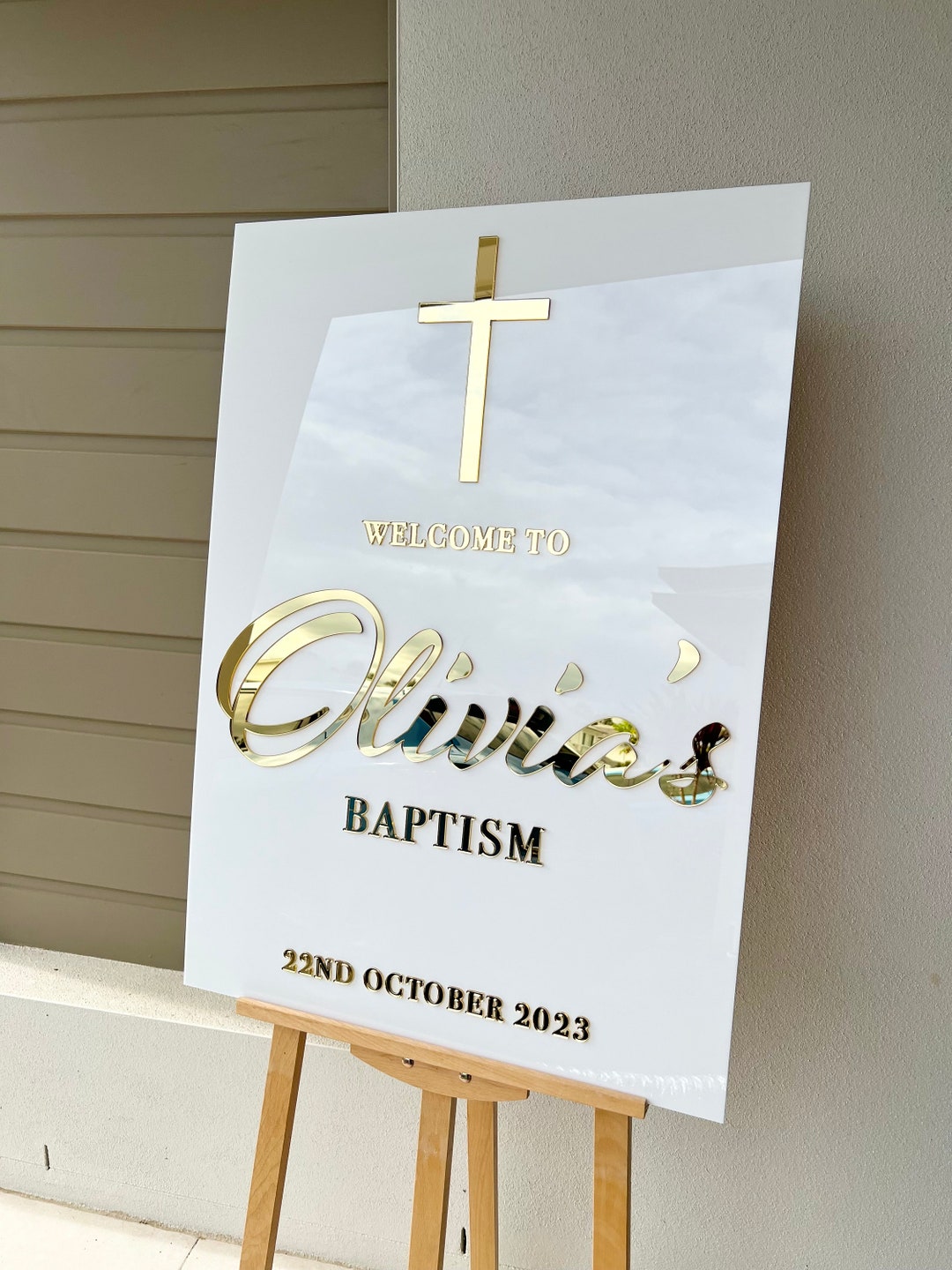 Personalised BAPTISM Sign | Modern Acrylic Sign | Christening Welcome ...