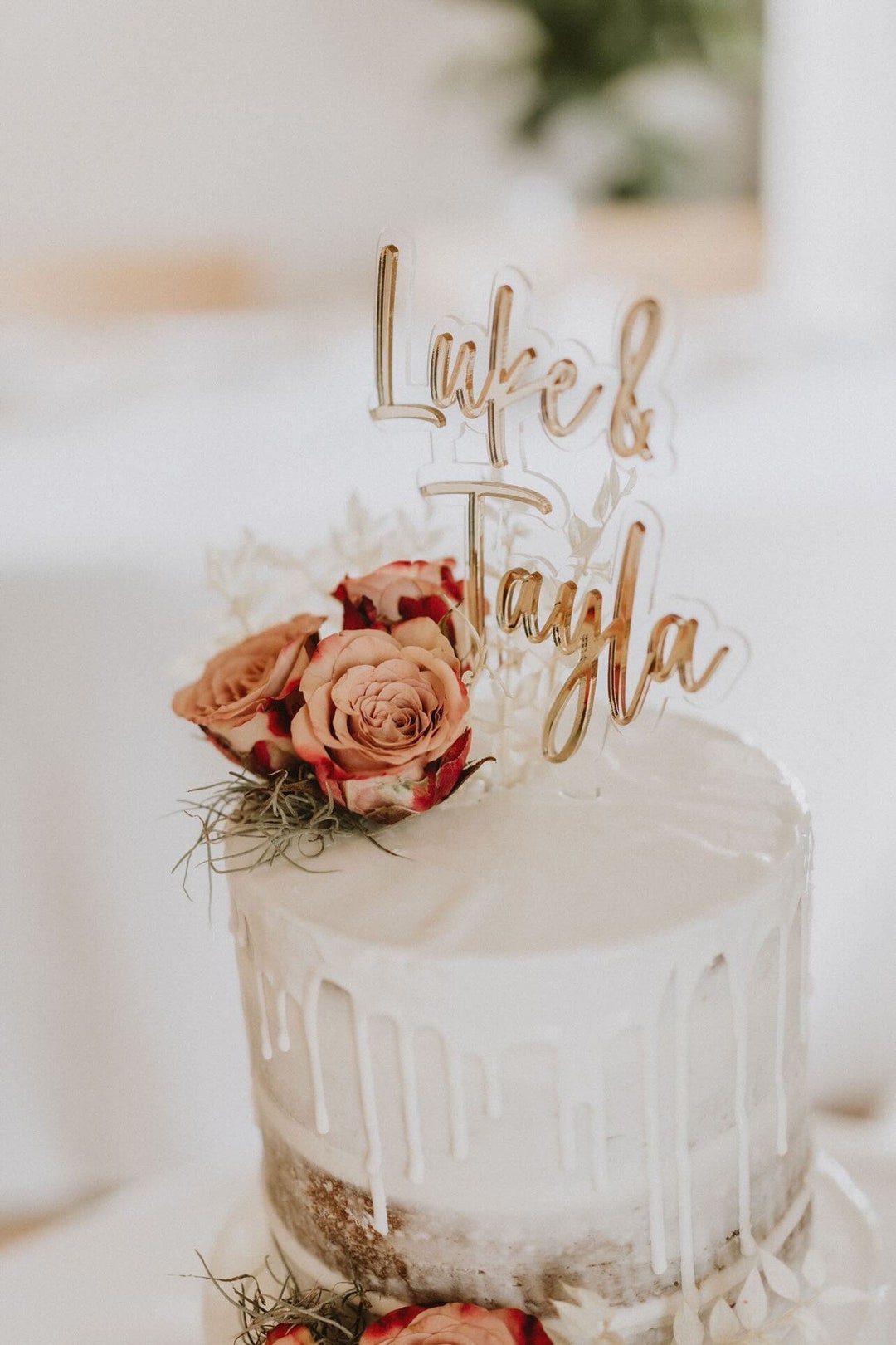 Wedding Cake Topper / Engagement Cake Decor / Modern Cake Topper / Gold ...