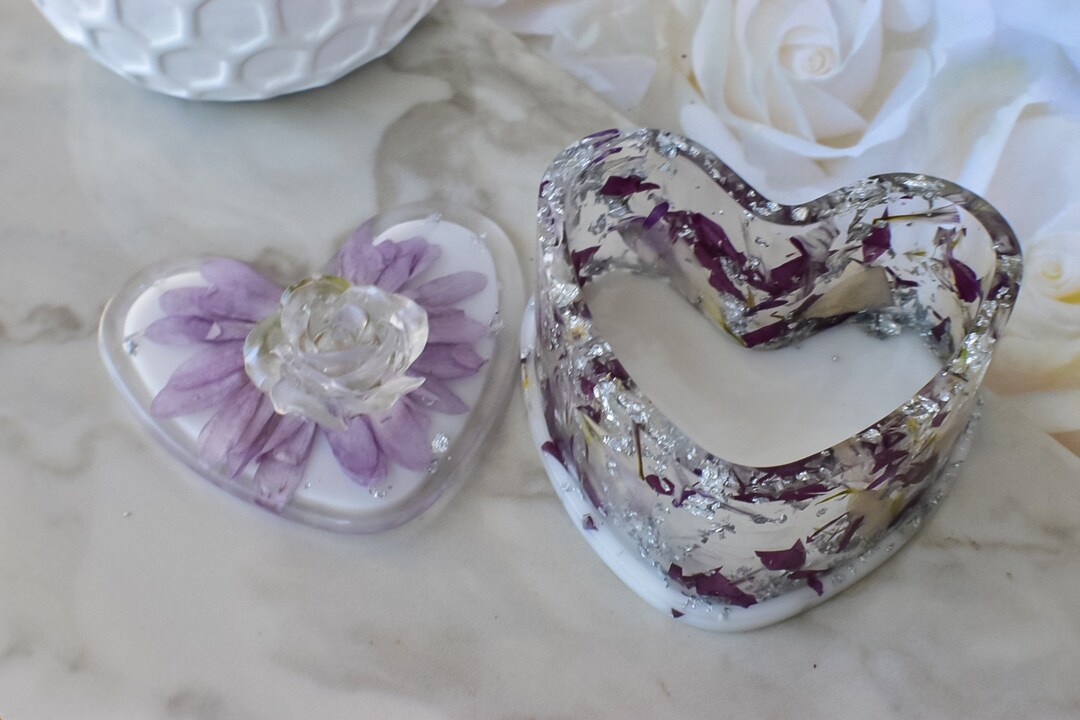 Handmade Real Flower Heart Shaped Trinket Box, Ring Storage, Preserve ...