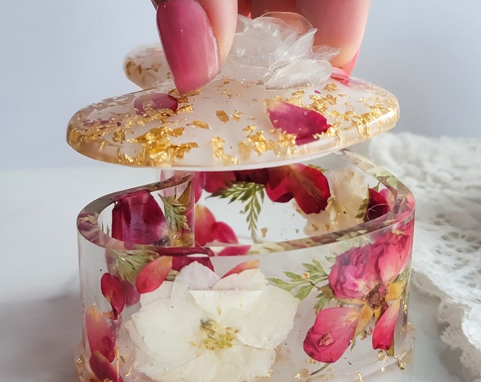 Handmade Real Flower Heart Shaped Trinket Box, Ring Storage, Preserve ...