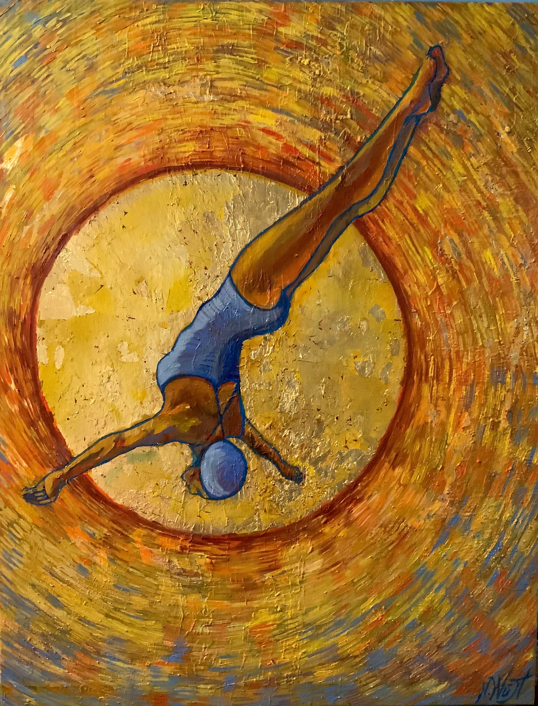 SUNSHINE JUMPING SWIMMER | Oil Painting Lava Jump Golden Yellow Sun - Etsy
